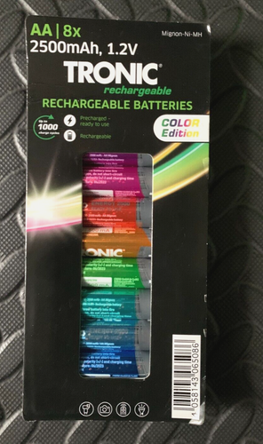 NEW TRONIC Rechargeable 8 Batteries Colour Edition AA AAA 1.2v 2500 ...