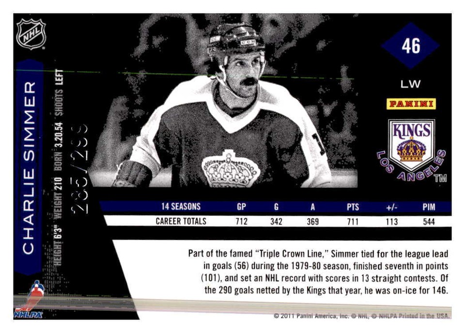 2011 Panini Limited Charlie Simmer SN299 46 | eBay