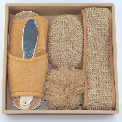 5 Piece Bath Gift Set - Slippers Exfoliating Sponge Back Strap Loofah ...