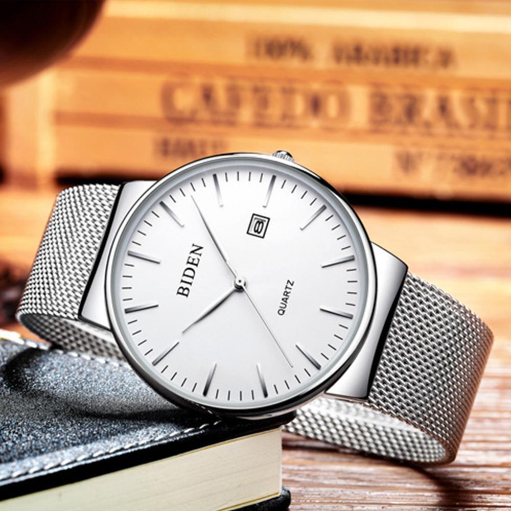 Biden Mens Quartz Watch Waterproof Calendar Wristwatch Stainless Steel ...