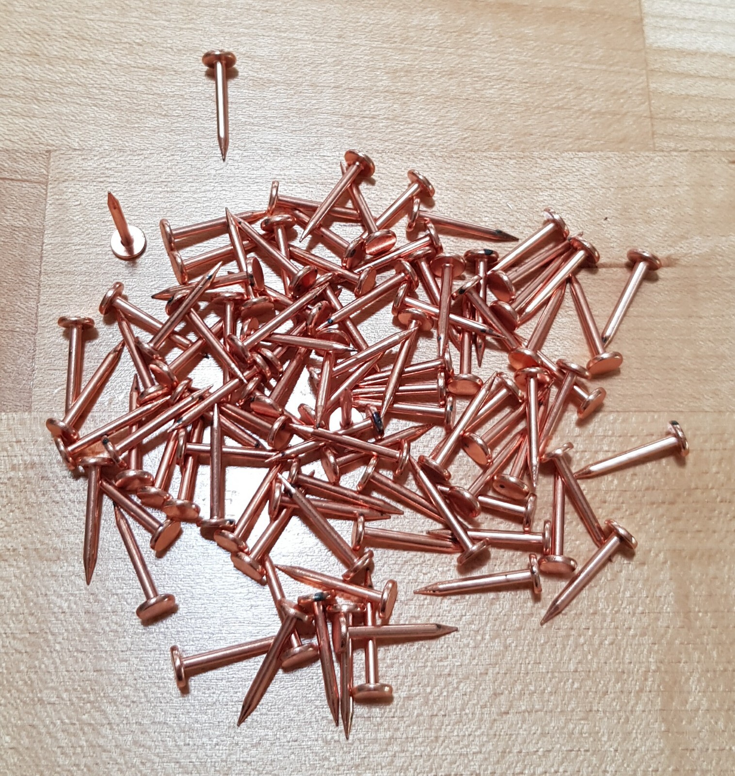 200 - 9/16” long COPPER-COATED TACKS - 3/16” wide flat head (Lot of 200 ...