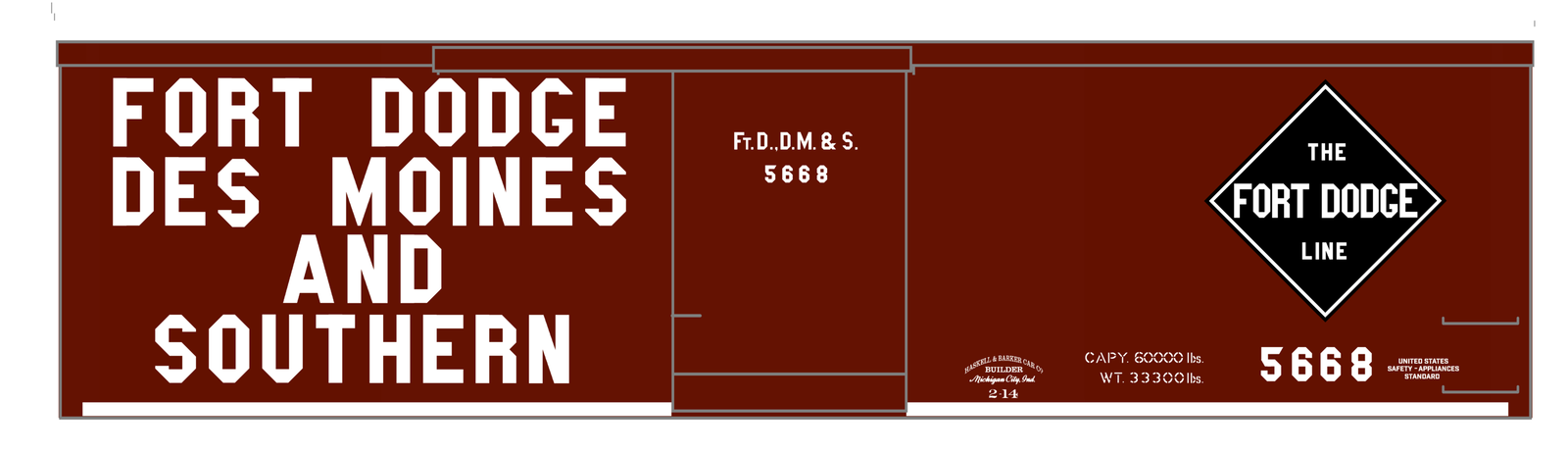 K4 HO Scale Decals Fort Dodge Des Moines & Southern Line 36 Ft Wood ...