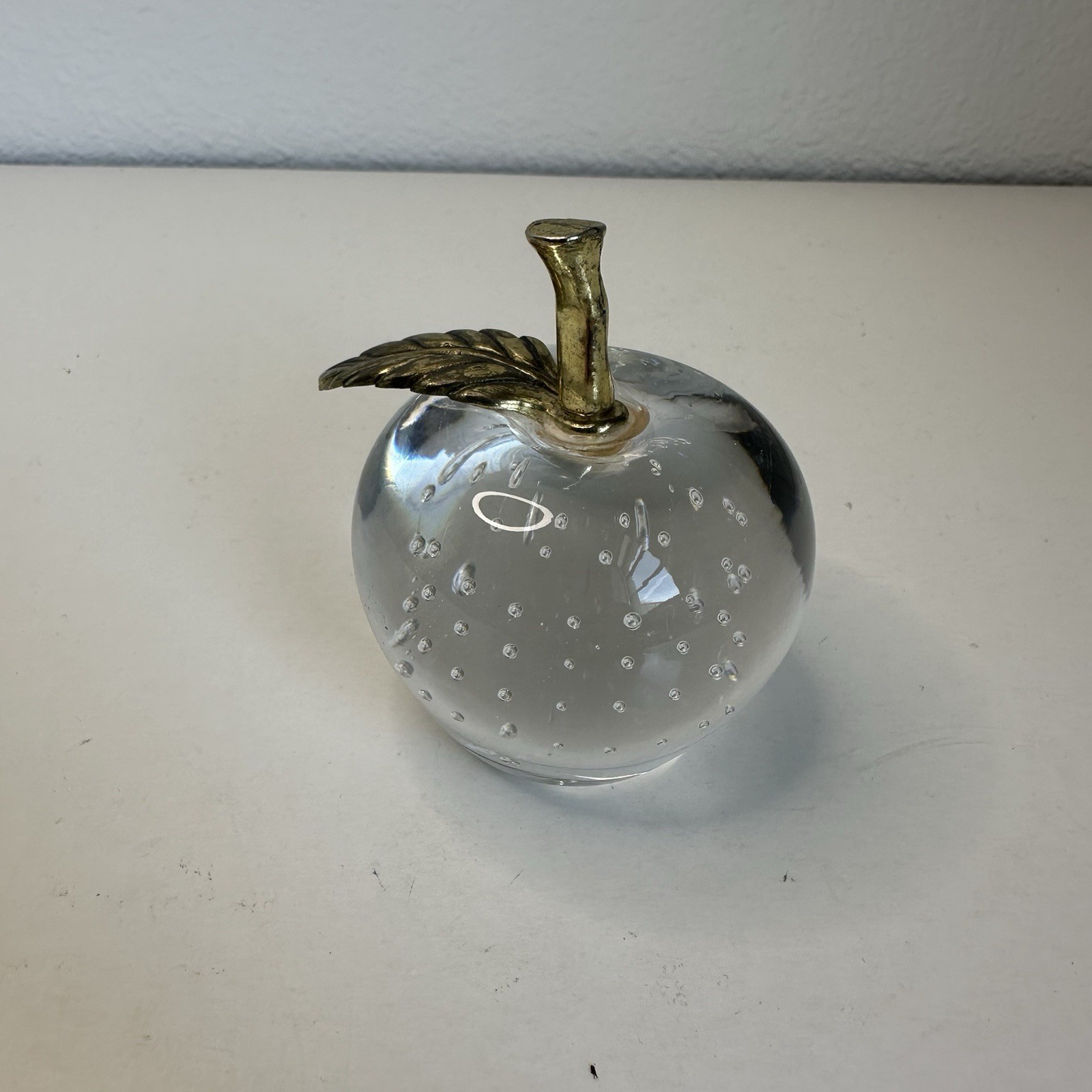 Vintage Glass Apple Paperweight Bullicante Controlled Bubbles