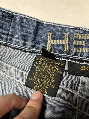 Helix Boot Cut Jeans Relaxed Fit Med Wash Distressed Flap Pockets Men's ...