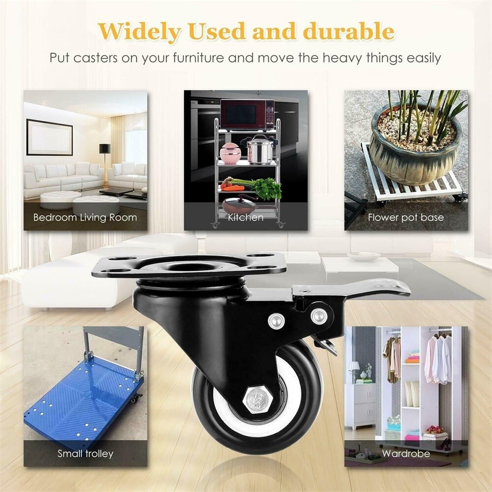 4 Pack Caster Wheels Heavy Duty 360° Swivel Plate Wheels 2" With ...