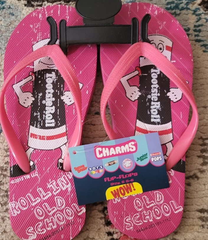 NWT NEW Tootsie Roll Charms Womens flip flops Small S 5 6 pink candy ...