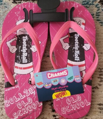 NWT NEW Tootsie Roll Charms Womens flip flops Small S 5 6 pink candy ...