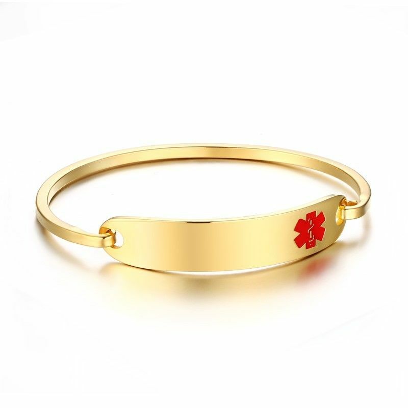 Medical Alert ID Bracelet First Aid Cuff ICE Bangle Women Kid Custom ...