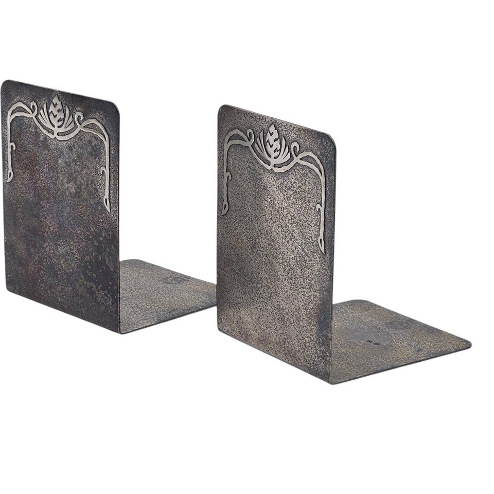 Heintz Silver Crest Bronze Bookends Sterling Overlay Arts & Crafts 5 ...