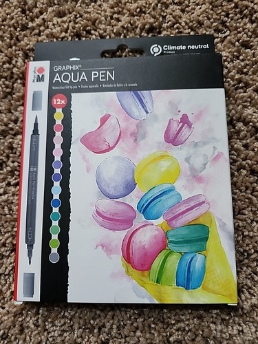 ? NEW MARABU GRAPHIX 12 PACK AQUA WATERCOLOUR ROUND FELT TIP PENS ART ...