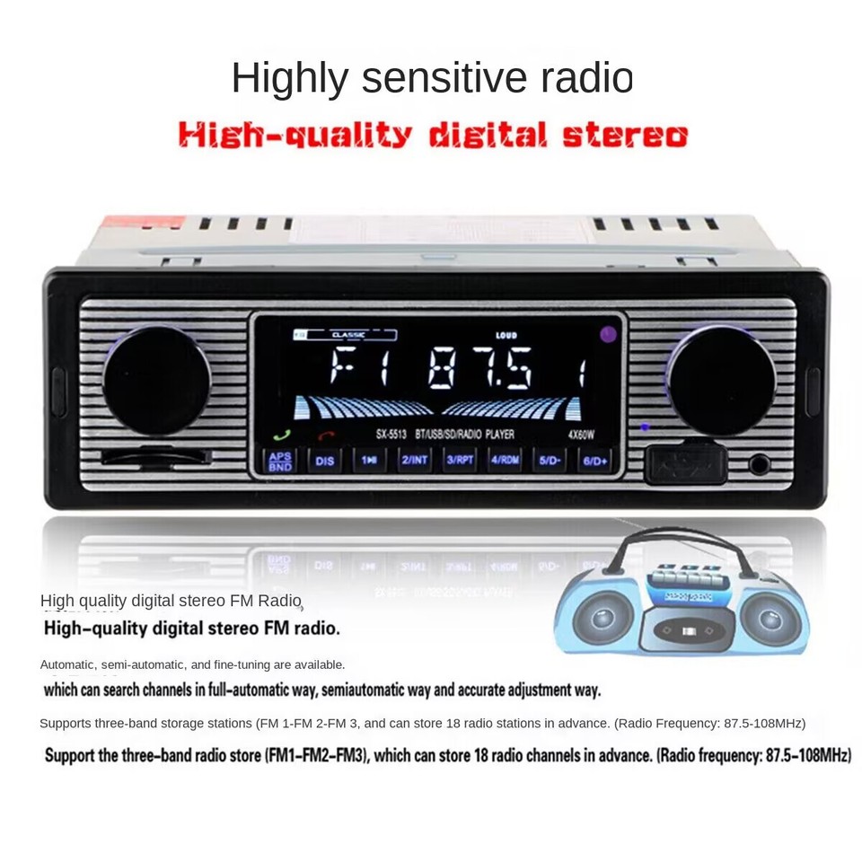 4-Channel Vintage Car Radio Stereo Bluetooth MP3 Player FM AUX Head ...