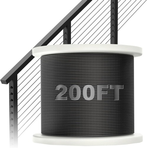 200FT 1/8" Black Deck Railing Cable T316 Cable w7x7 Strands ...
