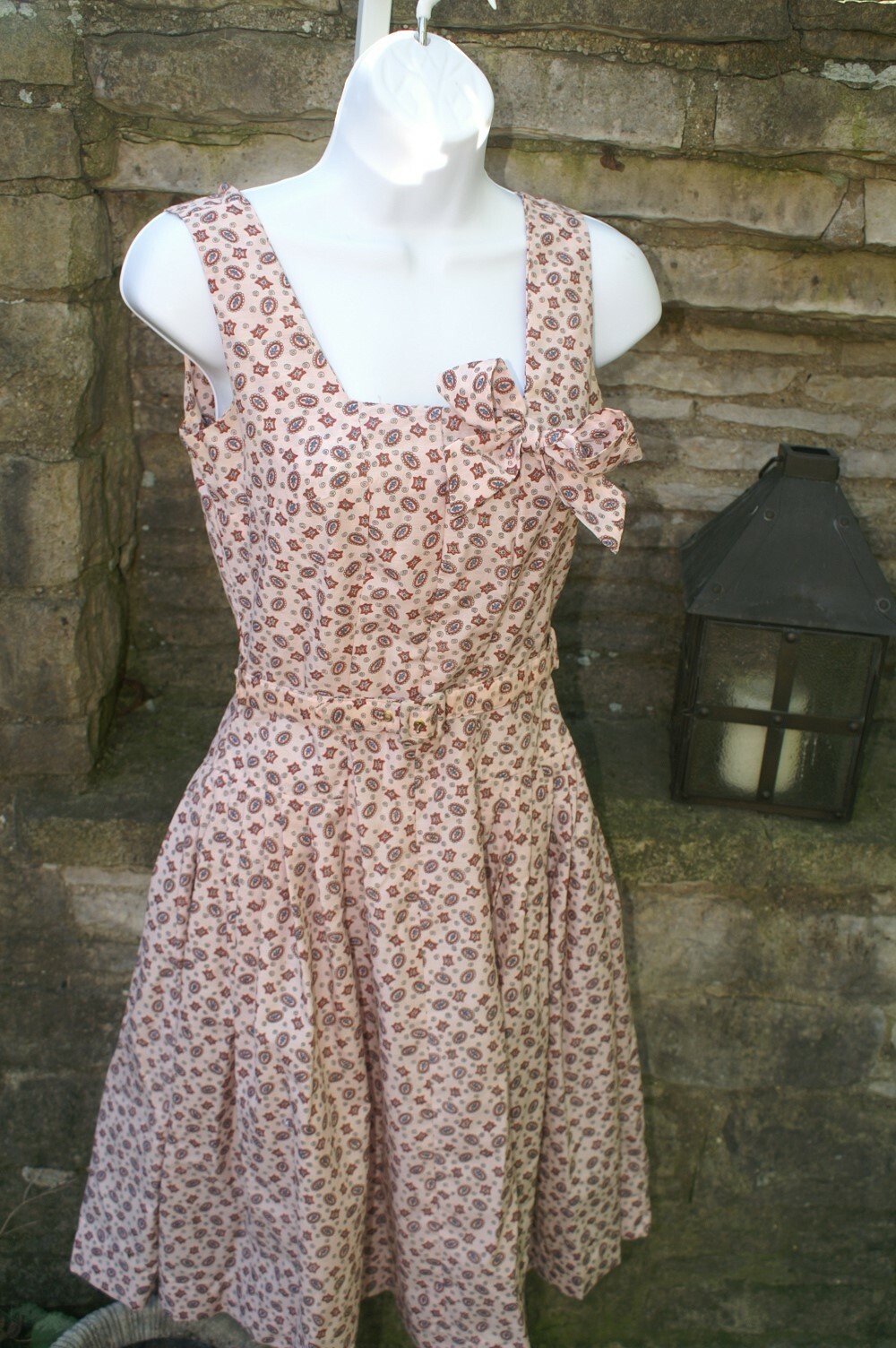 Vtg Handmade Rockabilly Pink Cotton Sun Dress Fitted Bodice Full Skirt ...