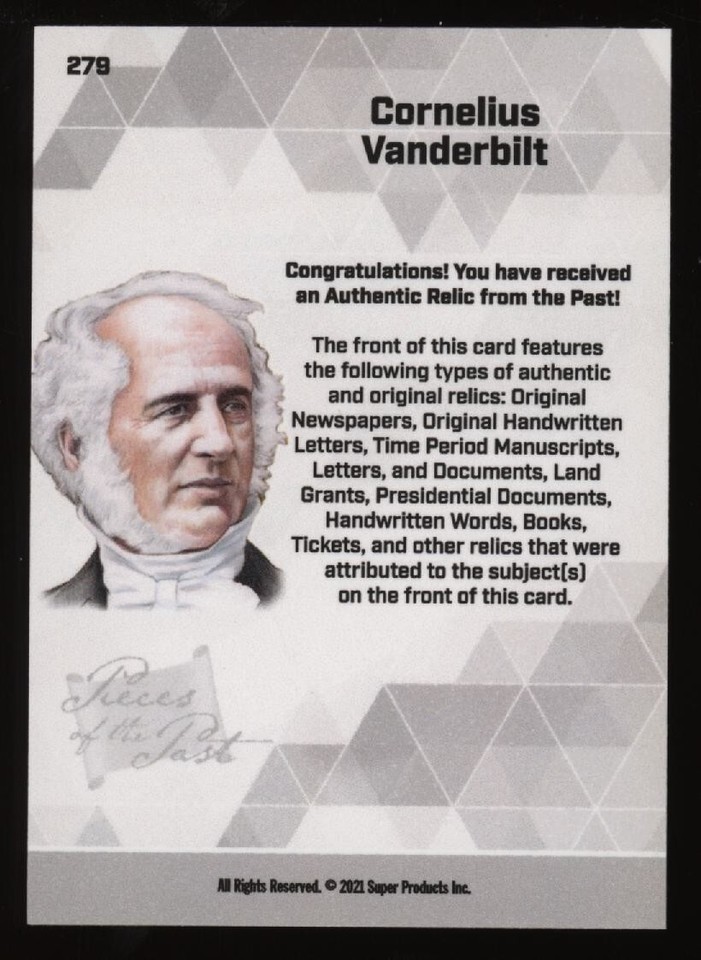 2021 Cornellius Vanderbilt Pieces Of The Past Document Relic *NICE ...