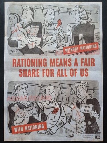 1943 WW2 US AMERICA RATIONING FAIR SHARE FOOD WOMEN MARKET PROPAGANDA ...