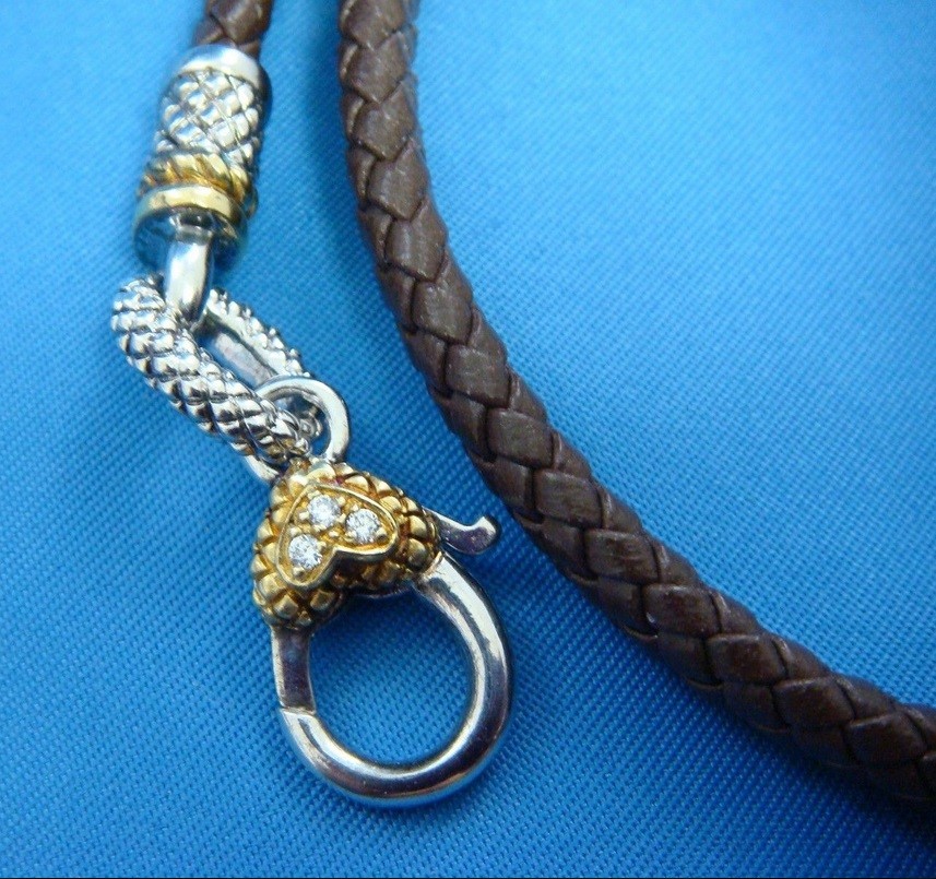 Judith Ripka JR Two Sterling Silver 18K Gold Diamond Brown Leather ...