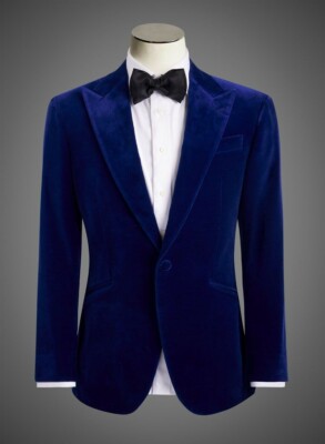 Men Navy Blue Smoking Jackets Designer Wedding Grooms Party Wear Blazer ...