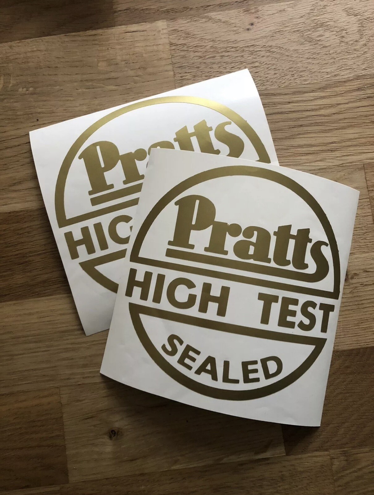 Pair pratts high test sticker decal petrol oil fuel can petroliana ...