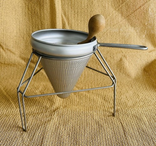 Vintage Aluminum Cone Sieve Strainer w/ Stand & Pestle Jelly, Juicing ...
