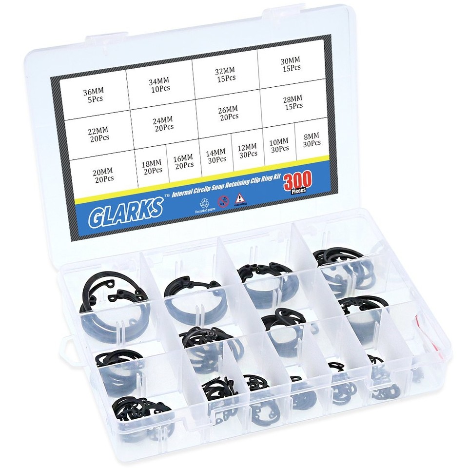 300Pcs 15 Size Metric Internal Circlips Snap Retaining Ring Assortment ...