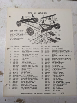 ARPS WAGON PARTS LIST BOOK MANUAL CATALOG 1965 TRACTOR ATTACHMENT WG-57 ...
