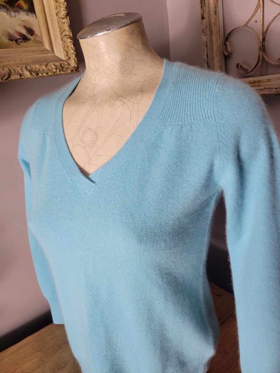 Talbots Pure Cashmere Twin Set Sweater Petite Small Buttons Women Aqua