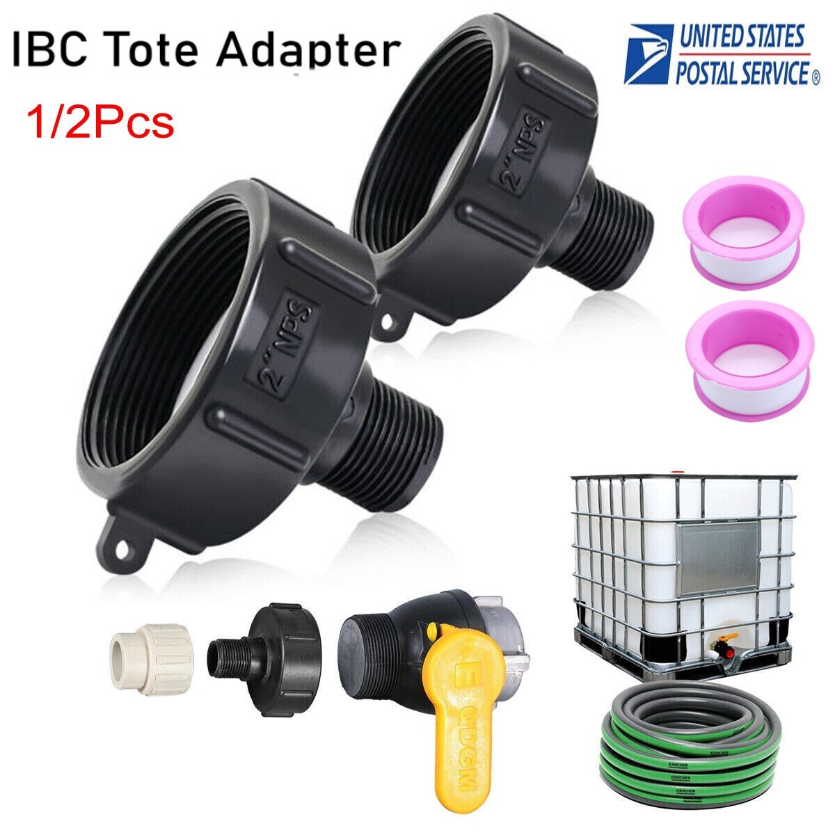 1/2X 275 330 Gallon IBC Tote Water Tank Adapter 2"NPS Fine Thread x 3/4 ...