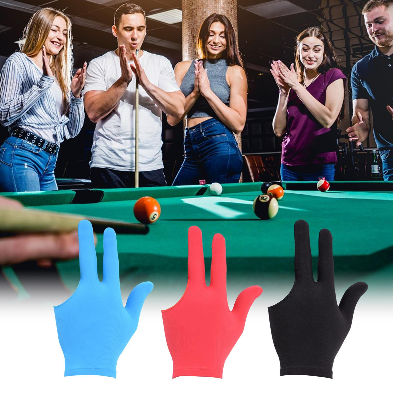 Men Women 3 Finger Billiard Cue Pool Gloves Nylon Left Hand ...
