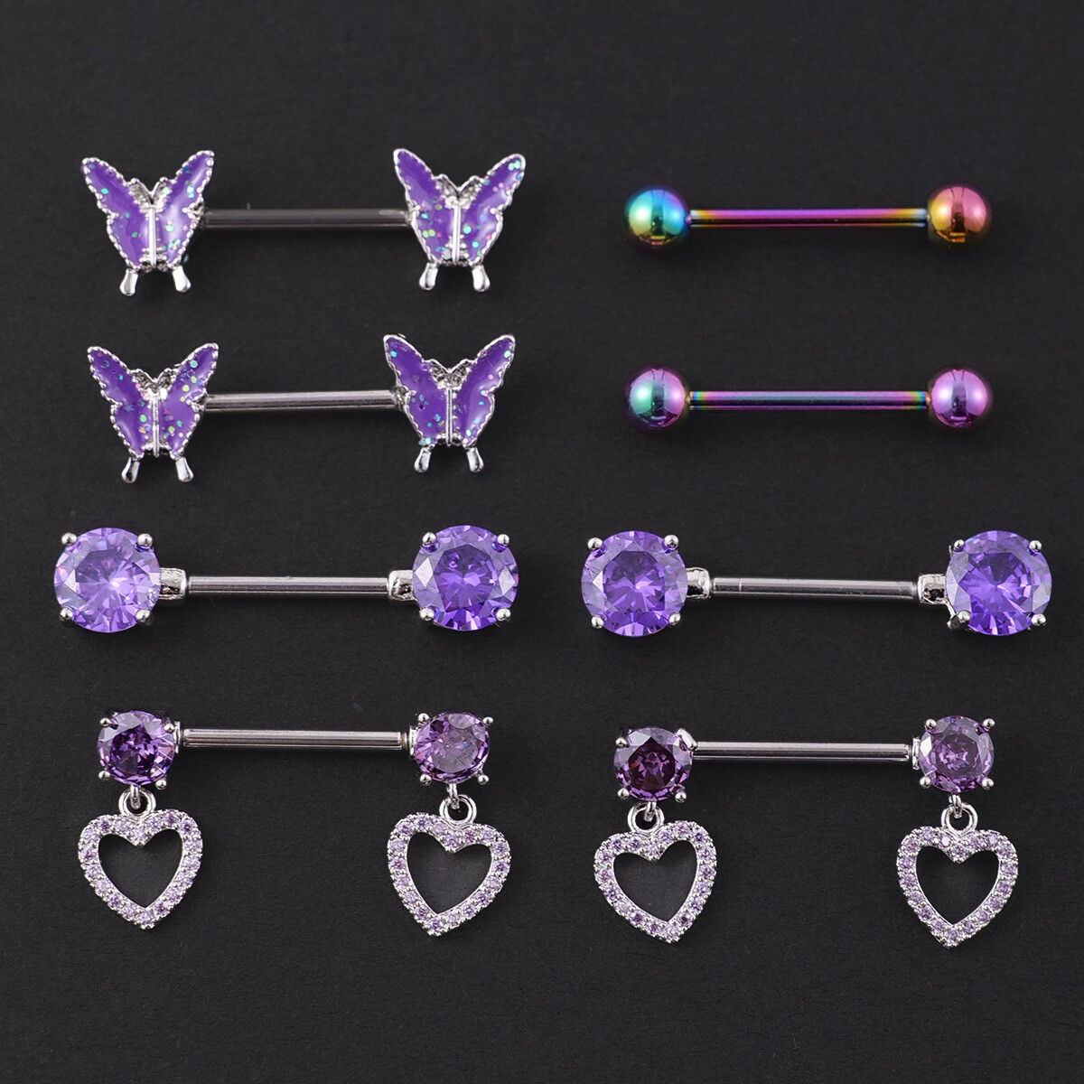 8-Piece Breast Ring Jewelry Set with Love Inlaid Diamond Breast Ring ...