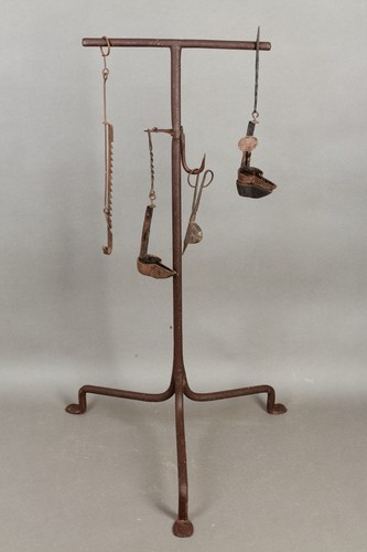 RARE 18TH C AMERICAN PA WROUGHT IRON BETTY LAMP STAND SIGNED LAMP ...