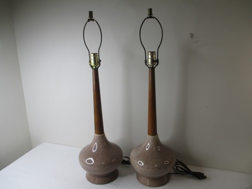 Vtg Mid Century Modern Taupe Tan Ceramic Wood Genie Speckle Glaze 30.5 ...