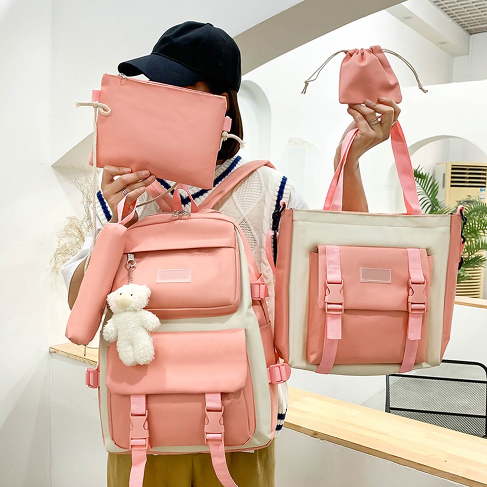 5Pcs School Backpack Set Girls Boys Student Bookbag Travel Messenger ...