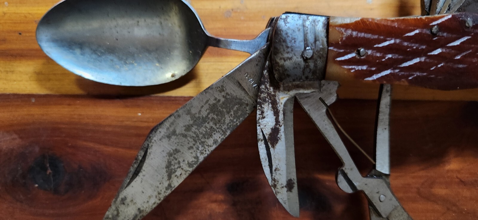 VINTAGE JAPAN MULTI TOOL CAMPING, HUNTING, FISHING HOBO KNIFE HAS 11 ...