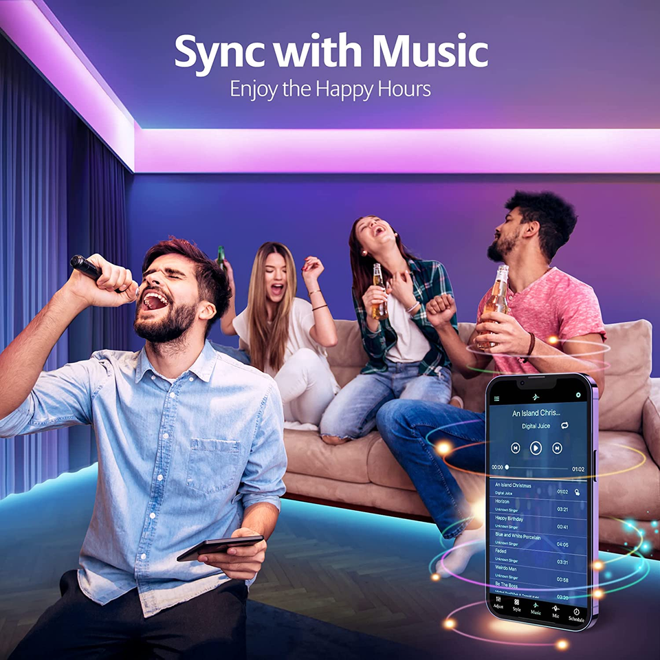 100Ft LED Strip Lights for Bedroom, Music Sync Color Changing Led ...