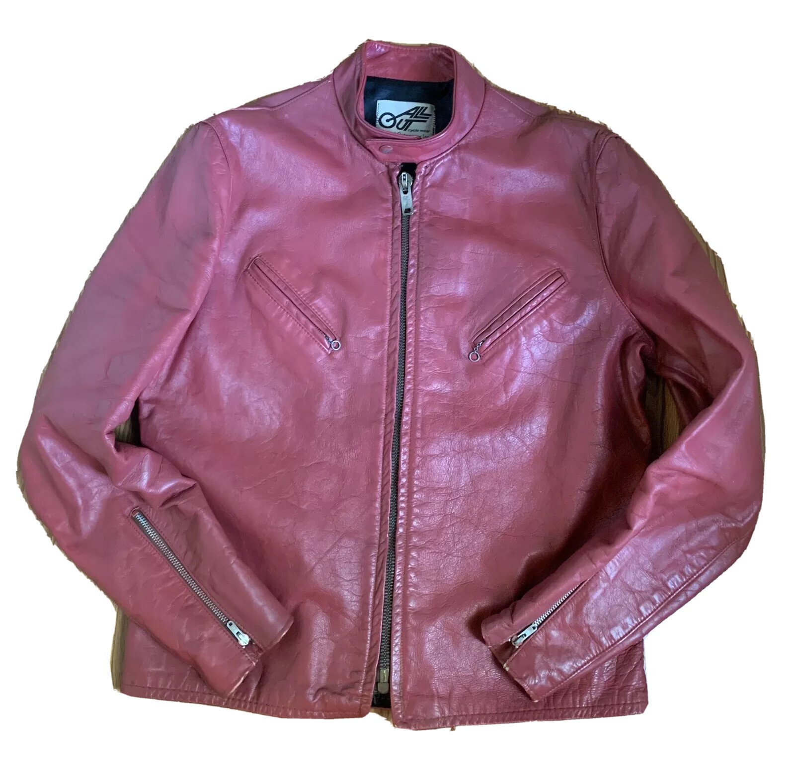 Vintage All Out Cycle Wear Leather Moto Jacket Red Ma… - Gem