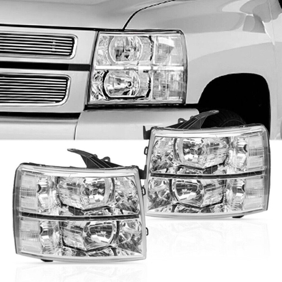 For 07-13 Chevy Silverado 1500 2500 3500 Chrome Housing Headlights ...