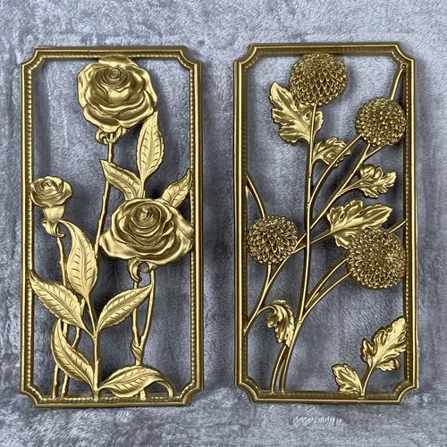 Vintage Syroco Flowers Gold Set of 2 Wall Plaques 6"x12" USA 1955 Rose ...