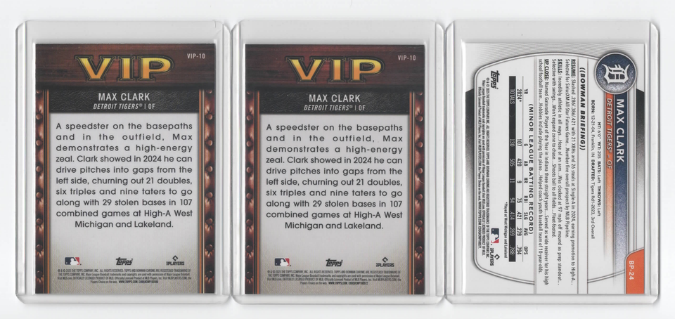 Max Clark 2025 Bowman Pros & Bowman Chrome VIP plus MEGA 3 card lot w ...