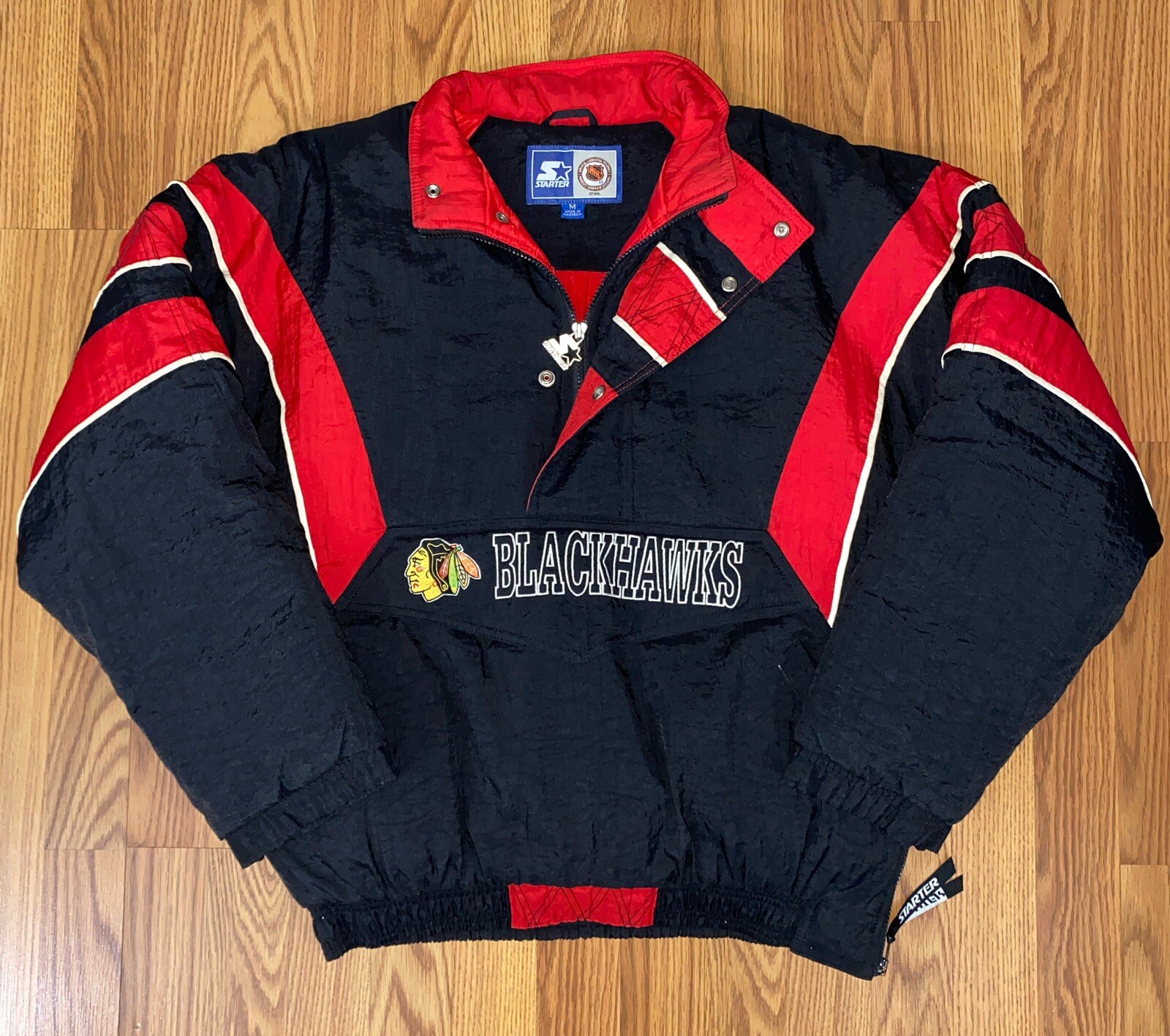 Chicago Blackhawks Starter Vintage Puffer Jacket Large Half Zip NHL ...