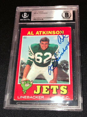 AL ATKINSON SIGNED 1971 TOPPS #48 NEW YORK JETS CARD BECKETT ...