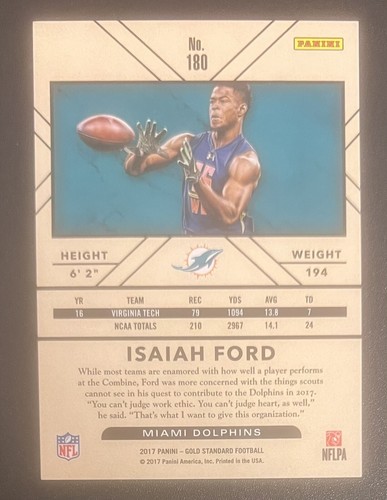 2017 Panini Gold Standard - Rookies #180 Isaiah Ford /79 (RC) for sale ...