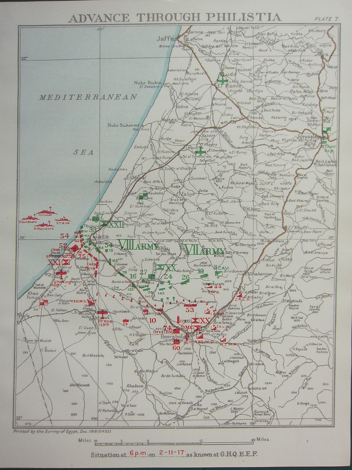 1918 WW1 MAP EGYPTIAN EXPEDITIONARY FORCE ADVANCE THROUGH PHILISTIA 2nd ...