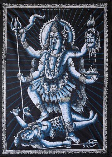 Hindu Goddess Maa Kali Wall Hanging Shiva Tapestry Poster Indian Batik ...