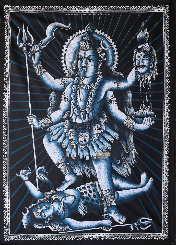 Hindu Goddess Maa Kali Wall Hanging Shiva Tapestry Poster Indian Batik ...