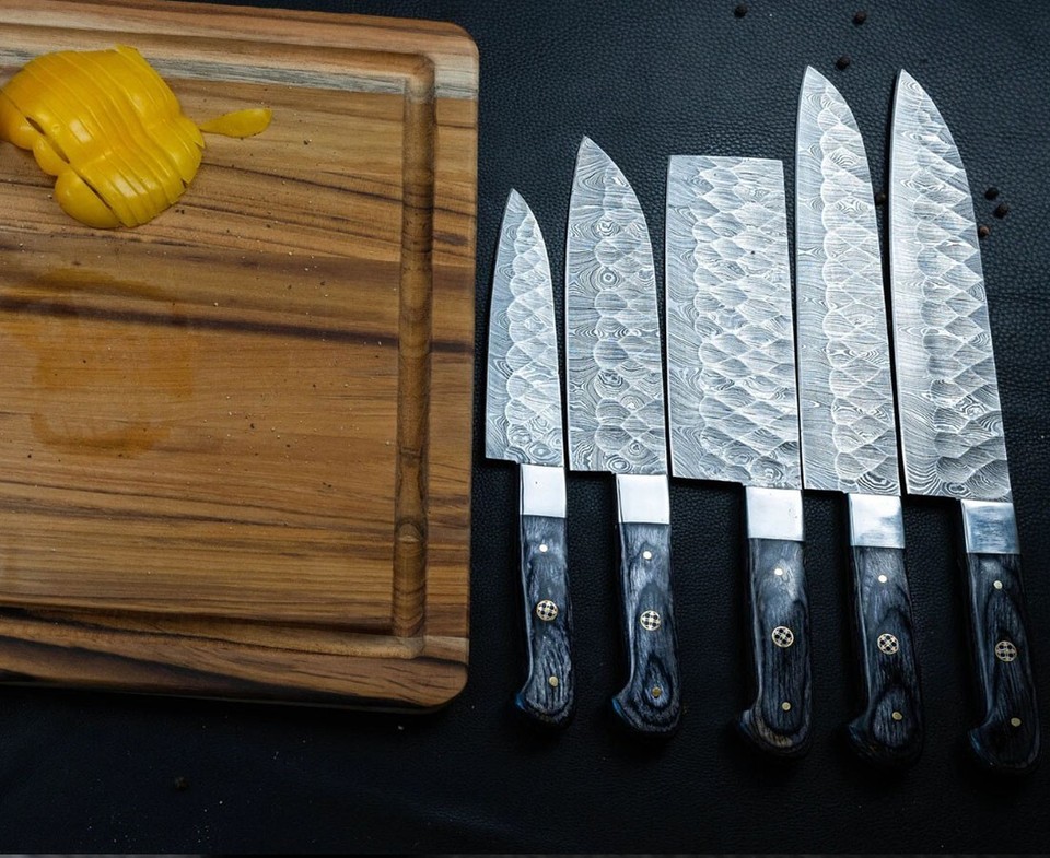 Handmade Damascus Steel 5 Pcs BBQ Knife Bundle Kitchen Chef knives Set ...
