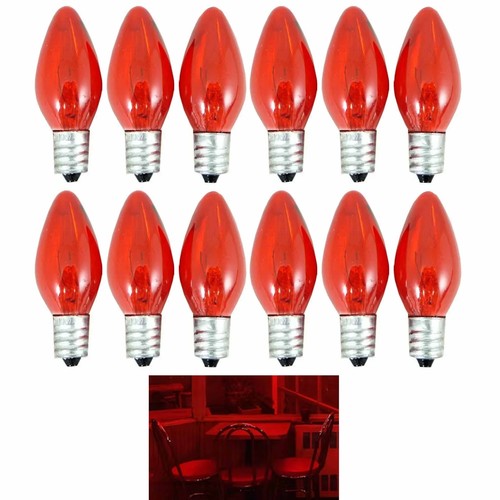 12 Red Light Bulbs 7 Watts Lighting Candelabra Nightlight Replacement ...