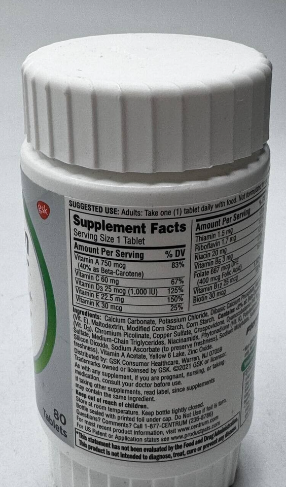 Centrum Silver Adults 50+ Multivitamin / Multimineral 80 Tabs, Expiry 2 ...