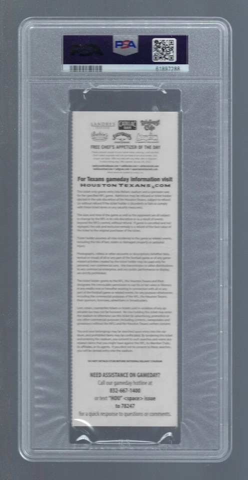PSA 8 - JJ WATT DEBUT - 2011 NFL COLTS @ TEXANS FOOTBALL FULL TICKET ...