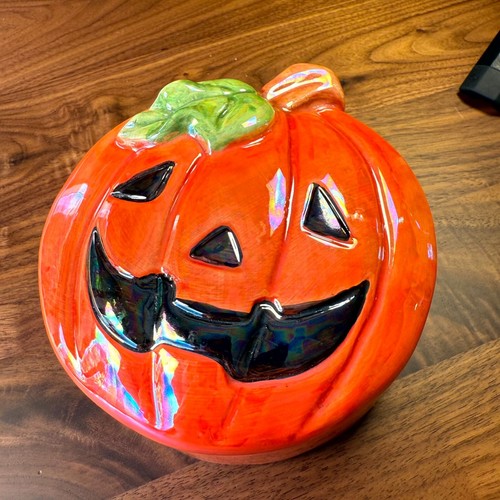 Vintage Halloween Orange Ceramic Pumpkin Jack-O-Lantern Candy Dish Bowl ...