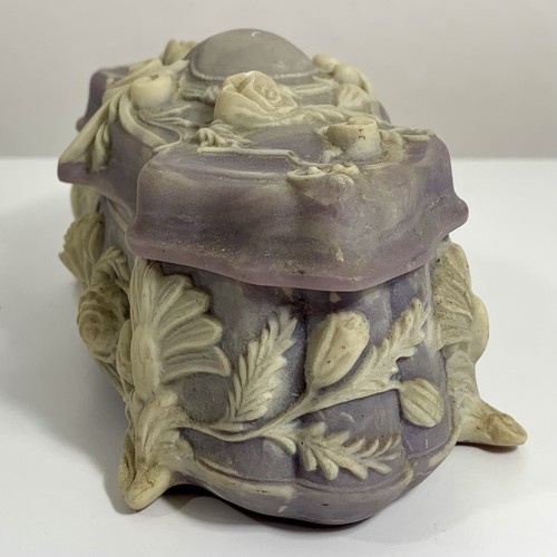 VTG INCOLAY Stone, Genuine Lilac/Ivory Jewelry Keepsake Trinket Box ...